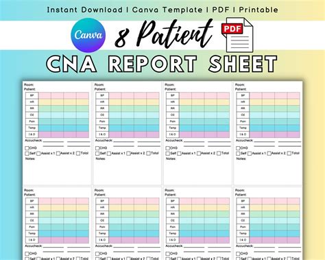 Editable Cna Report Sheet 8 Patient Vital Signs Pdf And Canva Etsy