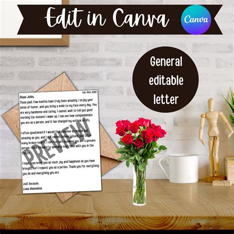 Editable Male Or Female Love Letter Printable Editable Or Digital Love Letter General Love