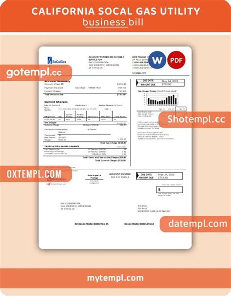 California Socal Gas Business Utility Bill Word And Pdf Template 2 Pages