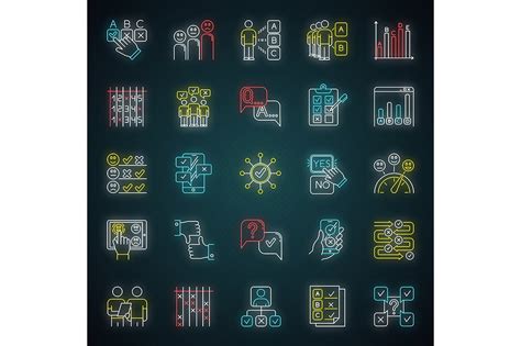 Survey Neon Light Icons Set Icons ~ Creative Market