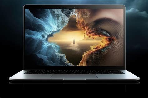 Premium Ai Image Sleek Photo Of Open Laptop Screen On Black Surface