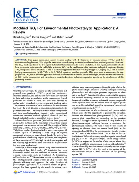 Pdf Modified Tio2 For Environmental Photocatalytic Applications A Review