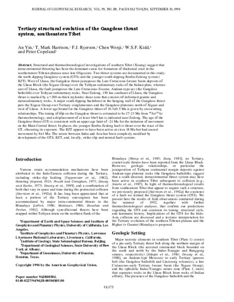 Pdf Tertiary Structural Evolution Of The Gangdese Thrust System Southeastern Tibet