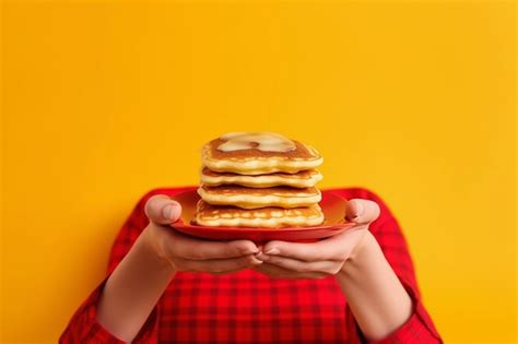 Premium Ai Image A Person Holding A Stack Of Pancakes Magazine Collage Style