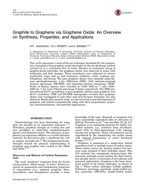 Pdf Graphite To Graphene Via Graphene Oxide An Overview On Synthesis Properties And