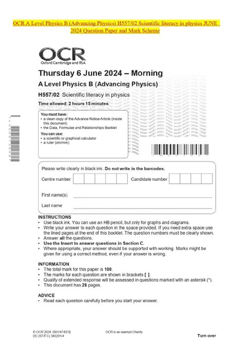 OCR A Level Physics B Advancing Physics H557 02 Scientific Literacy In Physics JUNE 2024