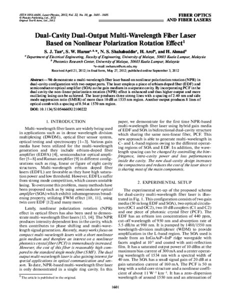 Pdf Dual Cavity Dual Output Multi Wavelength Fiber Laser Based On Nonlinear Polarization