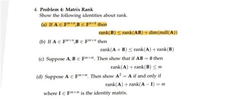 solved 4 problem 4 matrix rank show the following