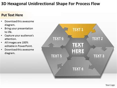 D Hexagonal Unidirectional Shape For Process Flow Ppt Sample Business Plan PowerPoint Slides