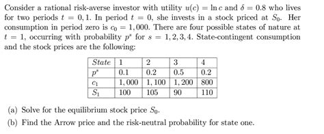Solved Consider A Rational Risk Averse Investor With Utility