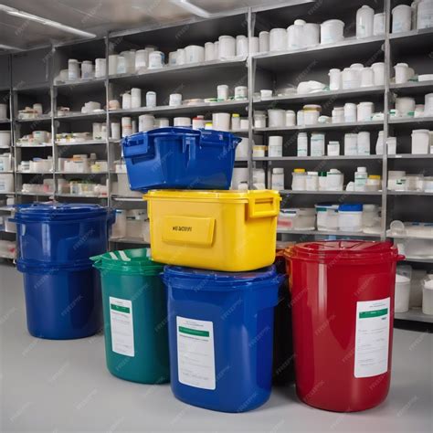 Contenedores De Residuos De Laboratorio En Uso Varios Tipos De