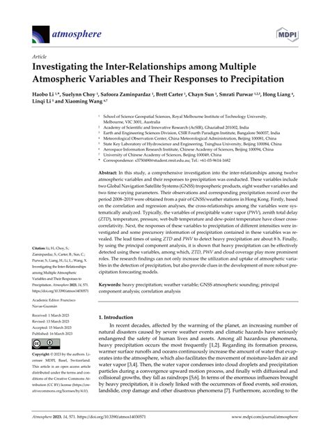 Pdf Investigating The Inter Relationships Among Multiple Atmospheric Variables And Their