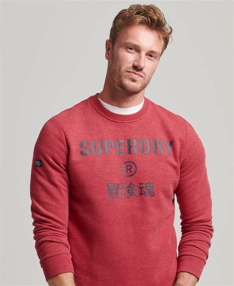 Mens - Corporate Logo Marl Crew Sweatshirt in Hike Red Marl | Superdry UK