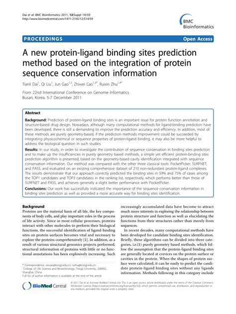 Pdf A New Protein Ligand Binding Sites Prediction Method Based On The