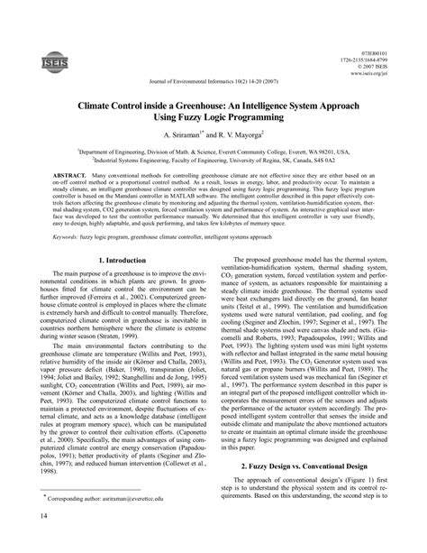 Pdf Climate Control Inside A Greenhouse An Intelligence System