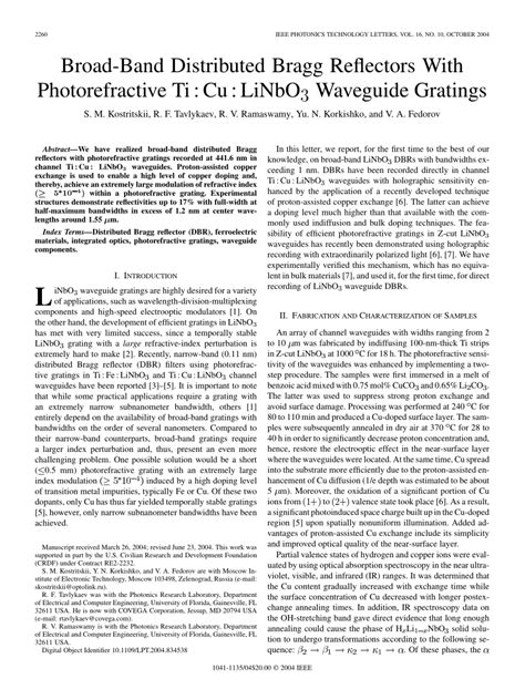 Pdf Broad Band Distributed Bragg Reflectors With Photorefractive Ti Cu Hboxlinbo3