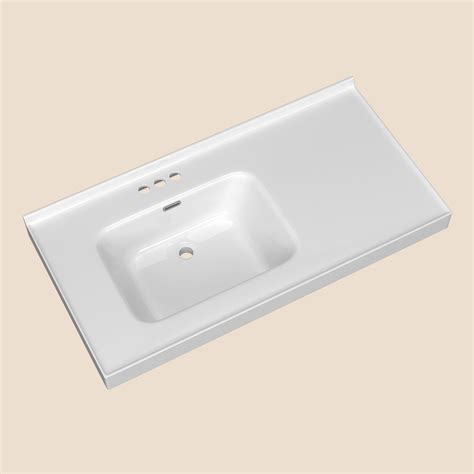 Getpro 43 W X 22 D Single Sink White Vanity Top Solid Surface Rectangular Sink Countertop