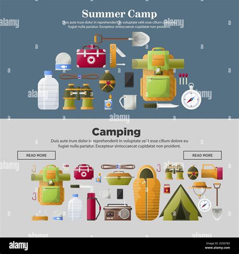 Summer Camp Web Banners Templates For Camping Scout Adventure Vector