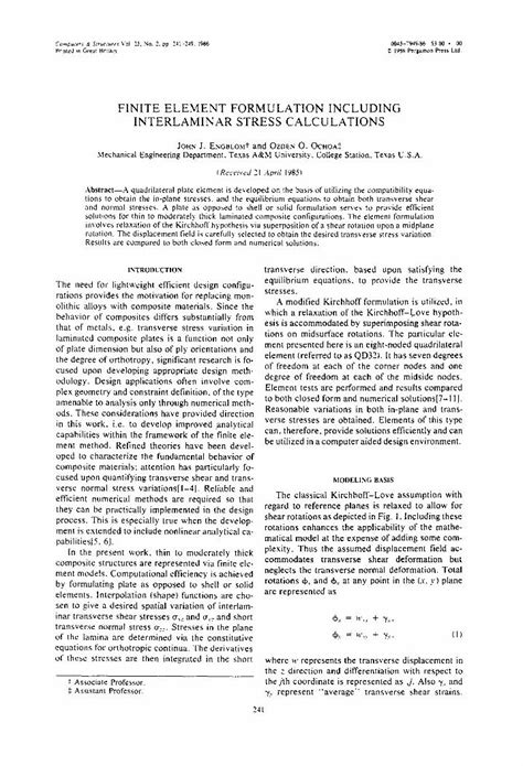 Pdf Finite Element Formulation Including Interlaminar Stress Calculations Dokumen Tips