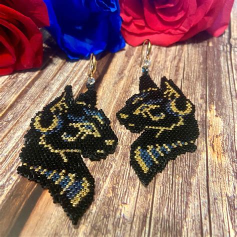 Hand Beaded Earrings Miyuki Seed Bead Earrings Black Cat Earrings
