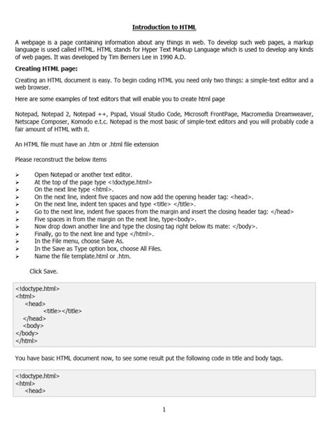 Introduction To Html Csc 221 Pdf Html Element Html