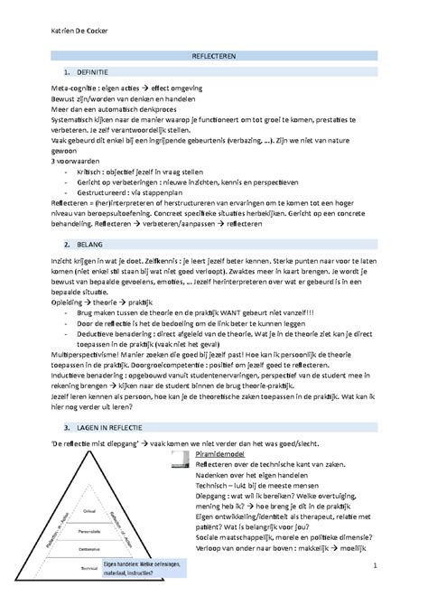 Katrien De Cocker Reflecteren 1 Definitie Meta Cognitie