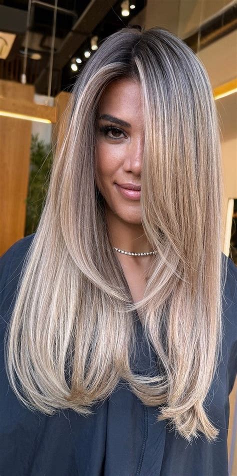 Rooted Mushroom Beige Blonde Hair With Face Contouring Layers Trendy