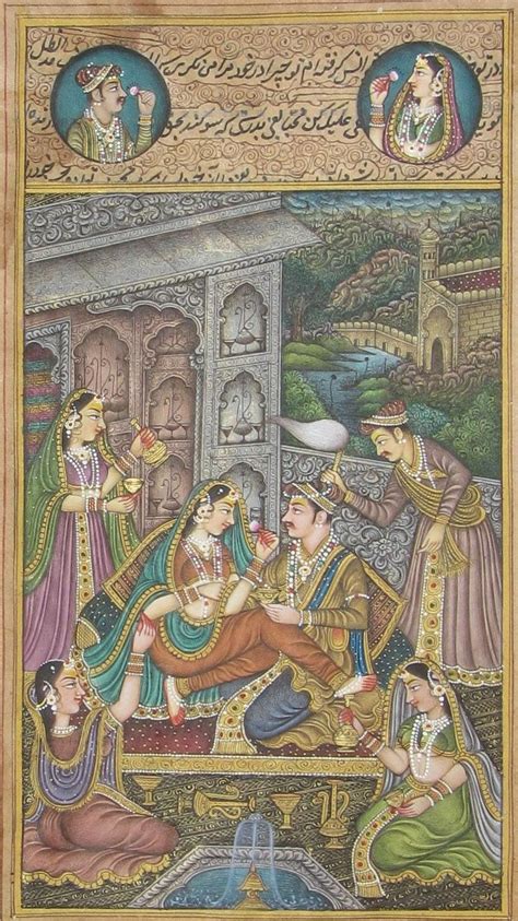 Passionate Mughal Love Scene Red Violet Mughal Traditionalart By