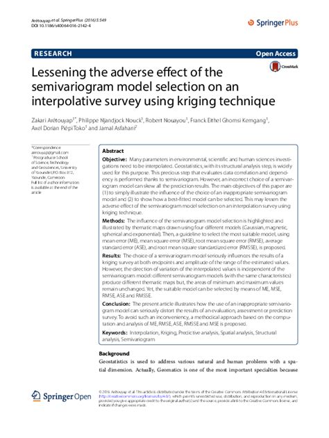 Pdf Lessening The Adverse Effect Of The Semivariogram Model Selection