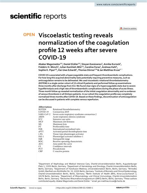 Pdf Viscoelastic Testing Reveals Normalization Of The Coagulation