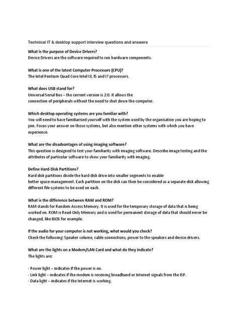 Technical It And Desktop Support Interview Questions And Answers Pdf