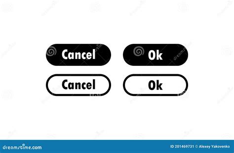 Ok And Cancel Buttons In Black Buttons With Symbols For Web And Ui Design Vector On Isolated