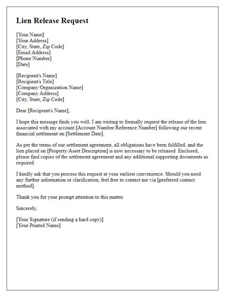 Letter Template For Requesting Lien Release Free Samples In Pdf