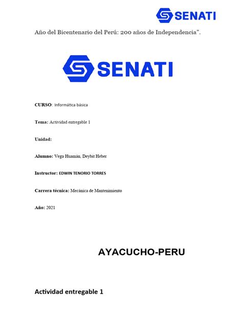 Actividad Entregable 1 Informatica Basica Senati Pdf