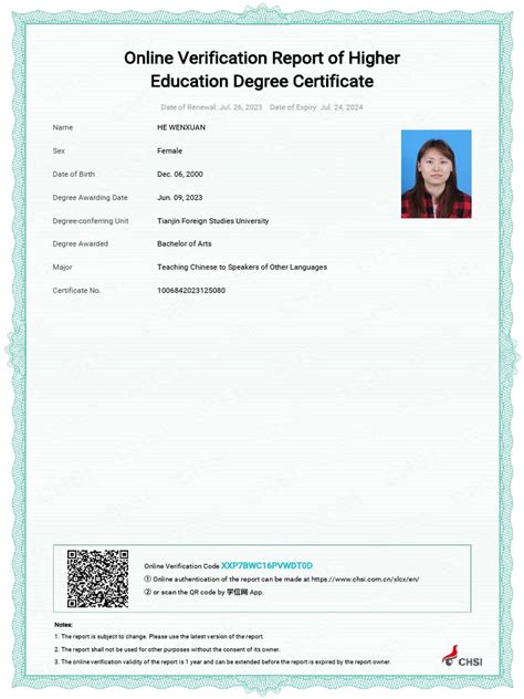 Online Verification Report Of Higher Education Degree Certificate He