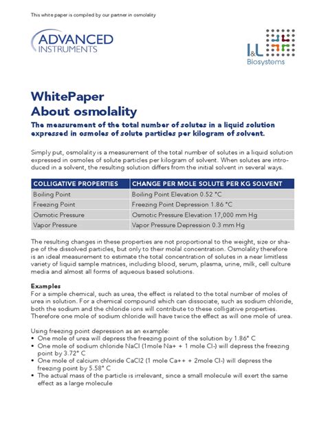 Nl Whitepaper About Osmolality Pdf Materials Applied And