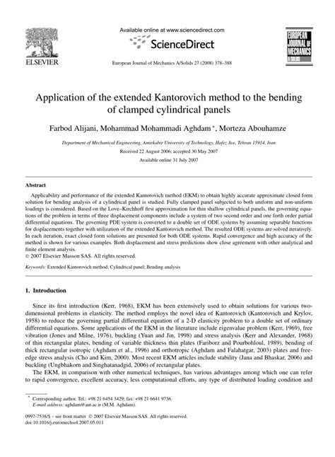 Pdf Application Of The Extended Kantorovich Method To The Bending Of
