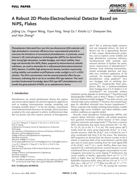 PDF NiPS Nanoflakes A Nonlinear Optical Material For Ultrafast Photonics