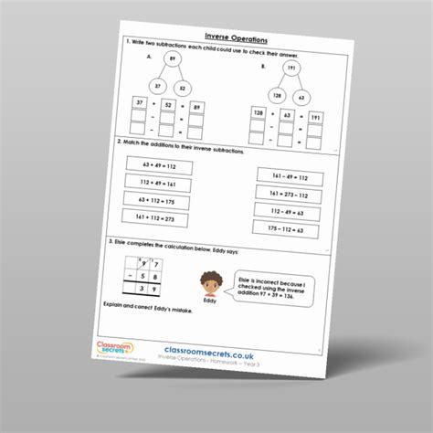 year 3 inverse operations homework resource classroom secrets