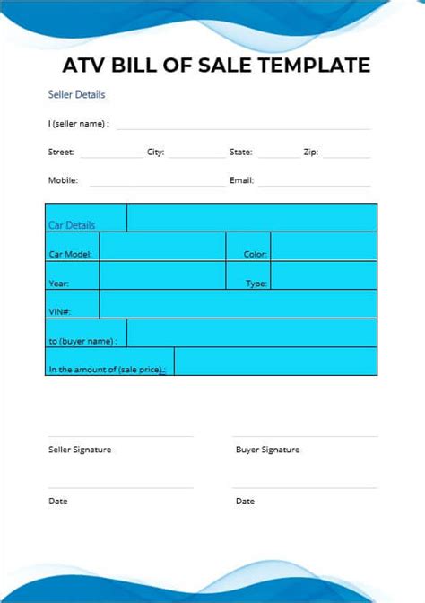 10 ATV Bill Of Sale Template Room Surf Com