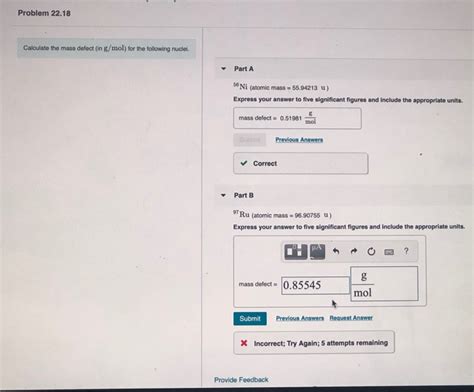 Solved Problem Calculate The Mass Defect In G Mol Chegg Com