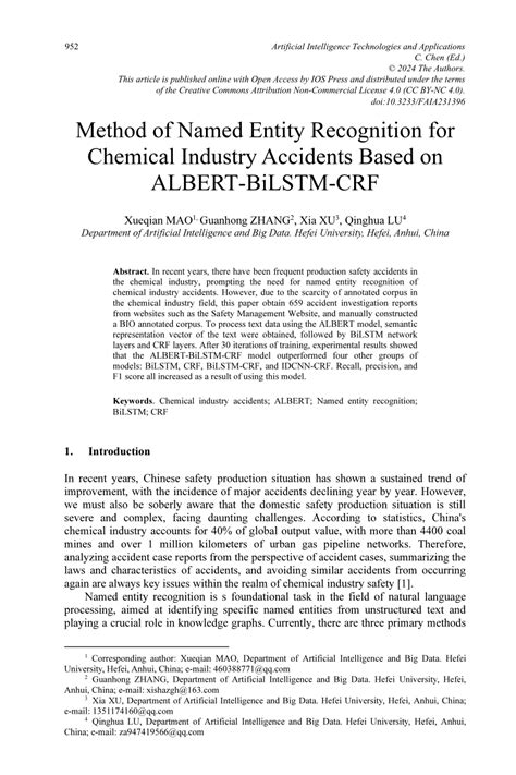 Pdf Method Of Named Entity Recognition For Chemical Industry