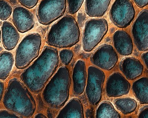 Repeating Jaguar Rosette Texture Copper Turquoise Hyperrealistic Stock Illustration
