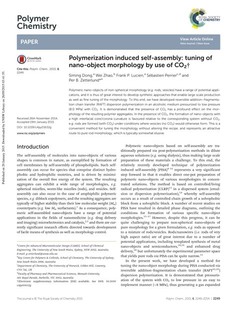 Pdf Polymerization Induced Self Assembly Tuning Of Nano Object Morphology By Use Of Co2