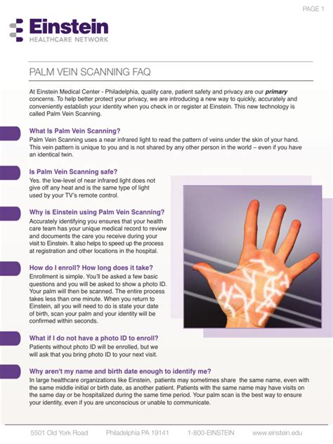 Palm Vein Scan Faq Pdf Medical Record Patient
