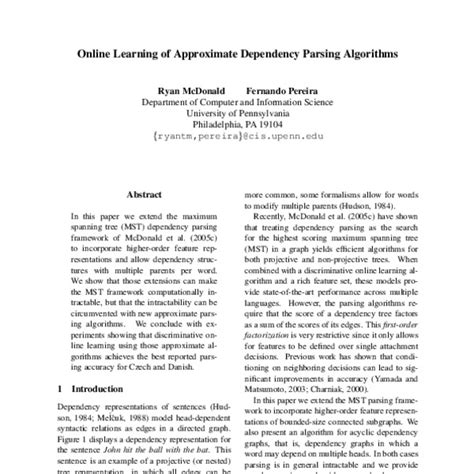 Online Learning Of Approximate Dependency Parsing Algorithms Acl Anthology