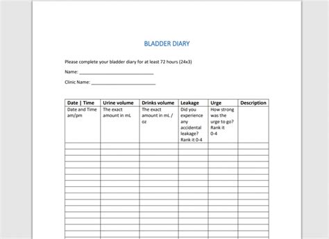 Voiding Diary Pdf Free Printer Friendly Template — Home Uroflow Monitor