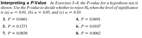Solved Interpreting A P Value In Exercises The P Value Chegg Com