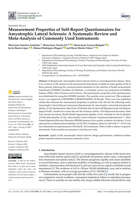 Pdf Measurement Properties Of Self Report Questionnaires For Amyotrophic Lateral Sclerosis A