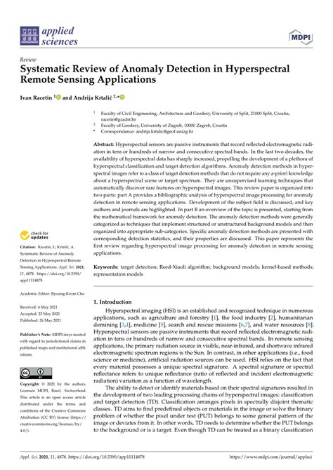 PDF Systematic Review Of Anomaly Detection In Hyperspectral Remote Sensing Applications